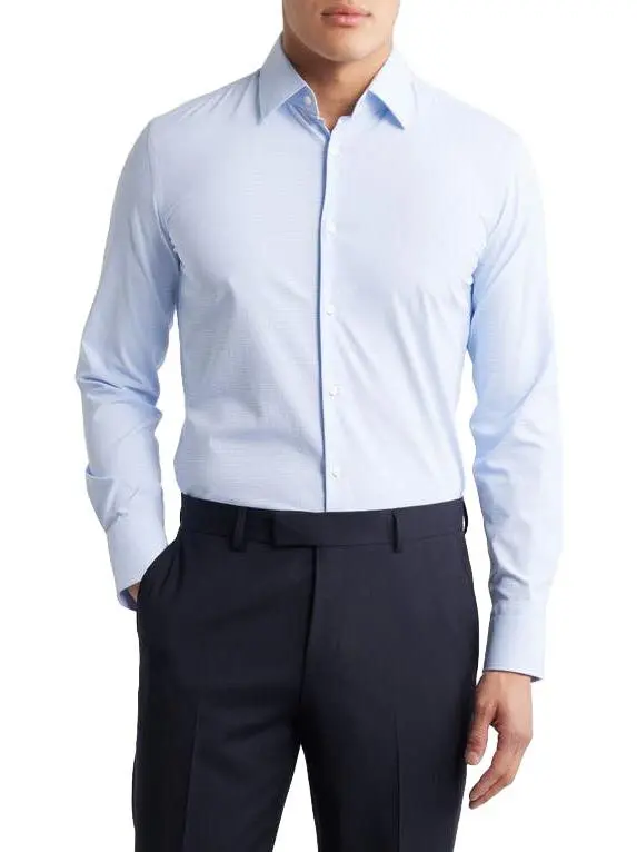 BOSS Hank Kent Slim Fit Performance Stretch Dress Shirt - Open Blue