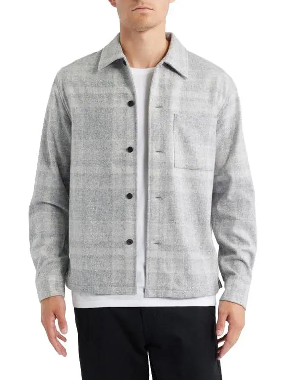 Theory Shaded Plaid Shirt Jacket - Light Gray Melange