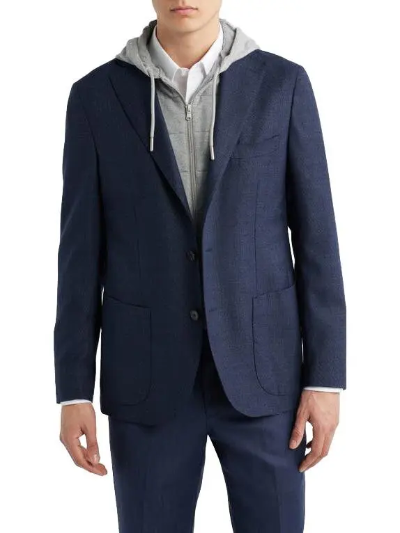 JACK VICTOR Woodland Stretch Wool Sport Coat With Removable Hooded Bib - Navy