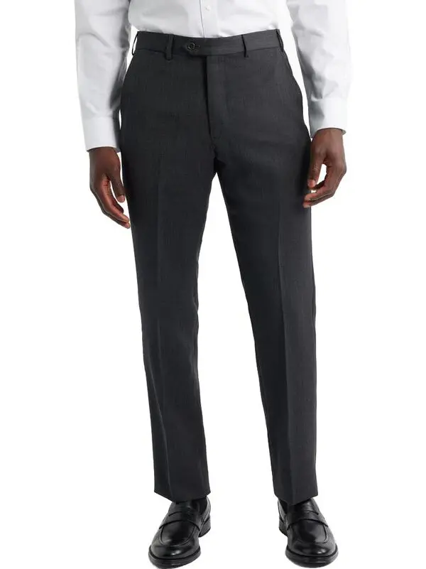 Emporio Armani Flat Front Wool Dress Pants - Solid Black