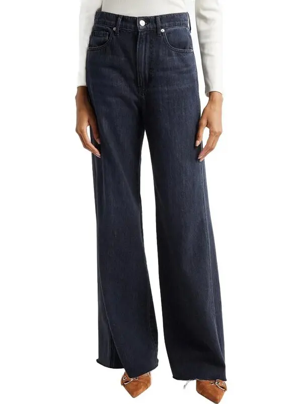 Veronica Beard Kasey Raw Hem Wide Leg Jeans - Ash Onyx