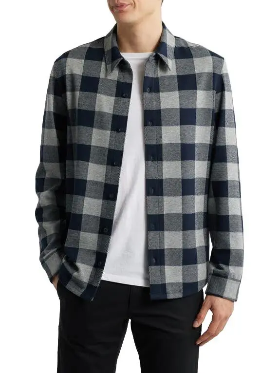Vince Plaid Knit Button-up Shirt Jacket - Coastal/heather Grey