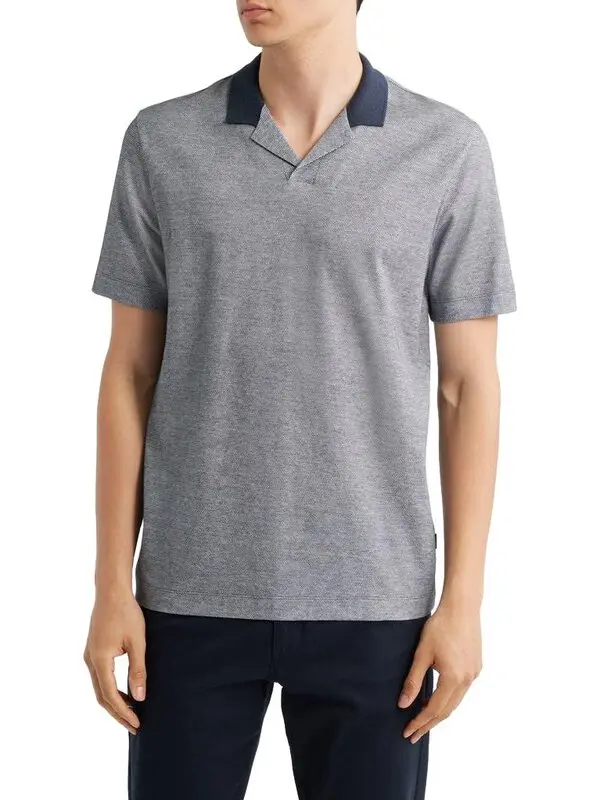 BOSS Pye Textured Johnny Collar Polo - Dark Blue