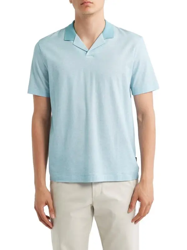 BOSS Pye Textured Johnny Collar Polo - Light Blue