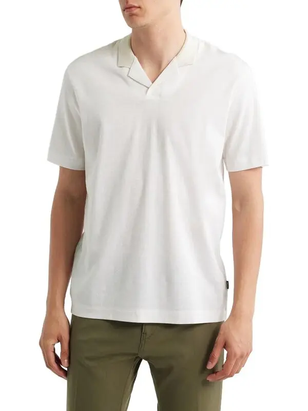 BOSS Pye Textured Johnny Collar Polo - Open White