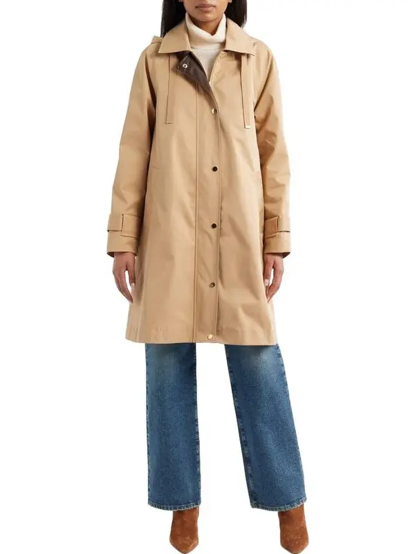 Bernardo Long Raincoat With Removable Hood - Khaki