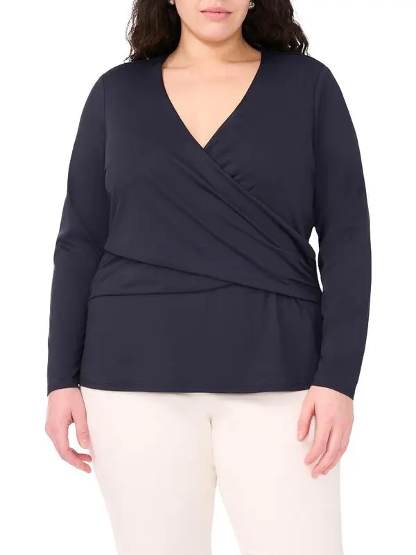 Halogen Long Sleeve Wrap Top - Navy Depth