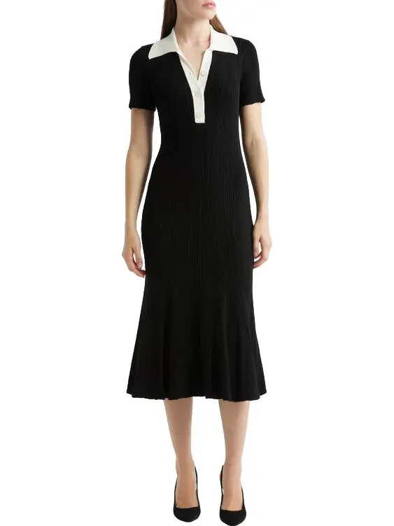Julia Jordan Rib Midi Polo Dress - Black