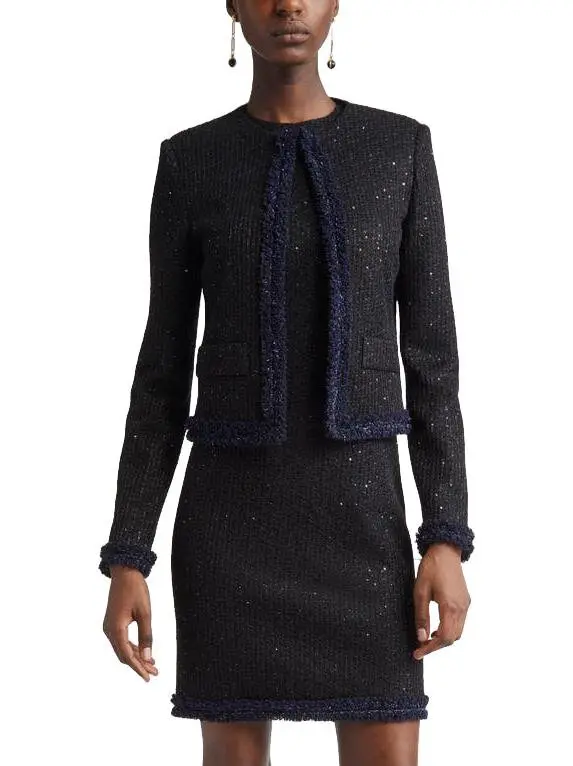 St. John Sequin Tweed Knit Jacket - Black/navy