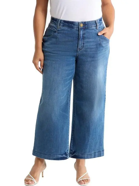 Wit & Wisdom Skyrise High Waist Ankle Wide Leg Jeans - Mid Blue Artisanal