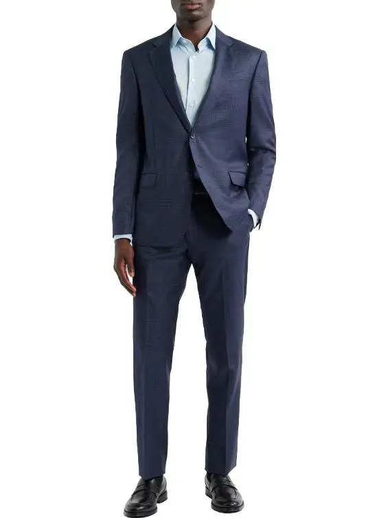 Emporio Armani Navy Blue Check Wool Suit - Plaid Blue