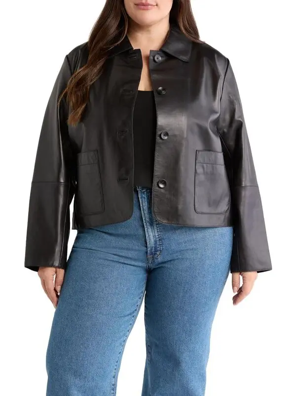 Nordstrom Patch Pocket Crop Leather Jacket - Black