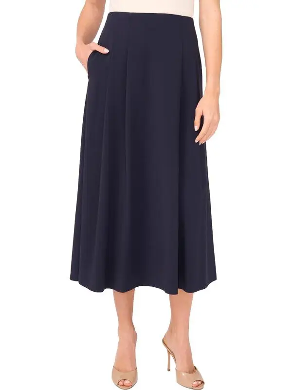 Halogen Pleated A-line Midi Skirt - Navy Depths