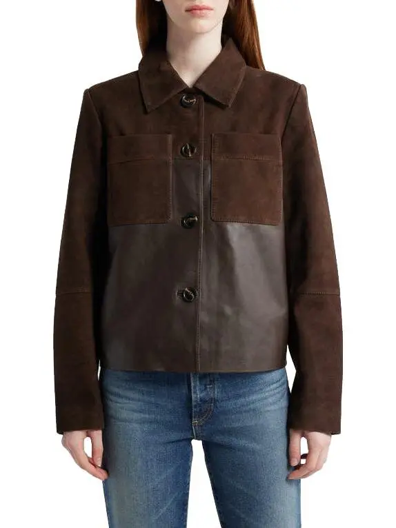 Bernardo Short Suede And Leather Jacket - Chocolate