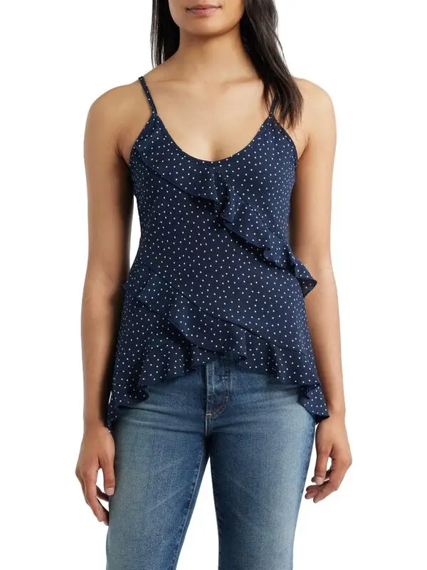 Loveappella Polka Dot Ruffle Camisole - Navy