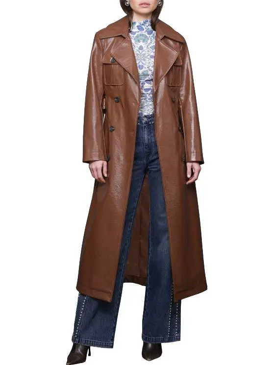Avec Les Filles Belted Faux Leather Trench Coat - Whiskey