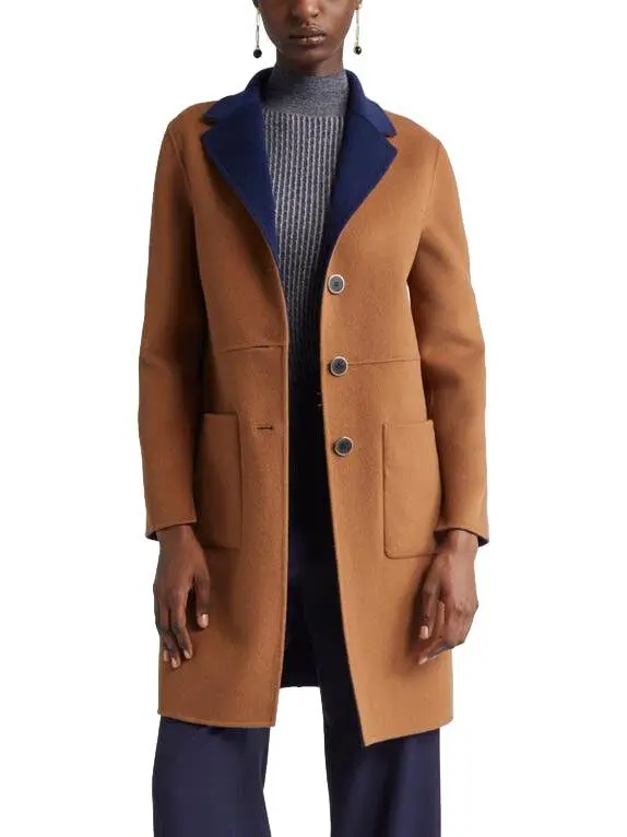 St. John Two-tone Wool And Cashmere Coat - Cognac/navy