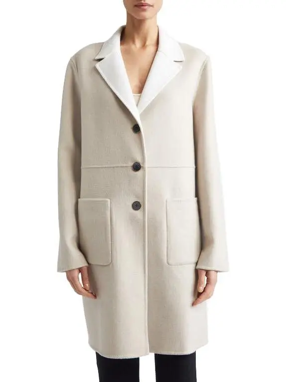 St. John Two-tone Wool And Cashmere Coat - Taupe/bright White