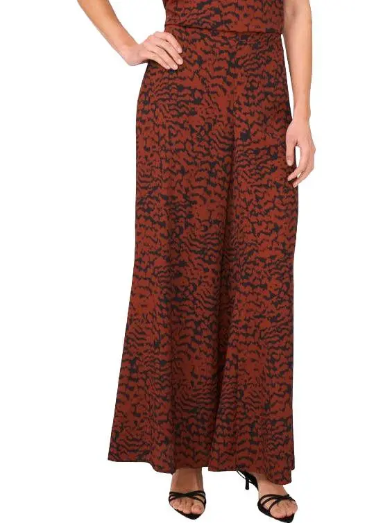 Halogen Animal Print Wide Leg Pants - Burnt Henna