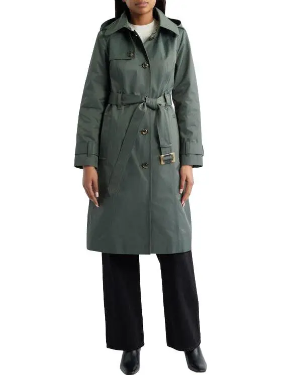 London Fog Double-breasted Trench Raincoat - Slate Green