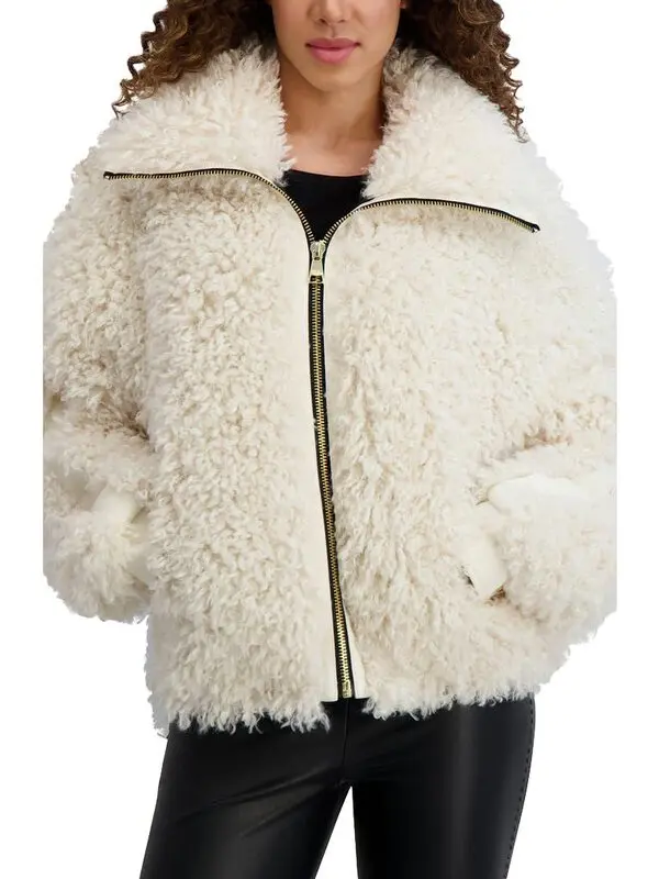 Karl Lagerfeld Paris Oversized Shaggy Faux Fur Jacket - Oyster