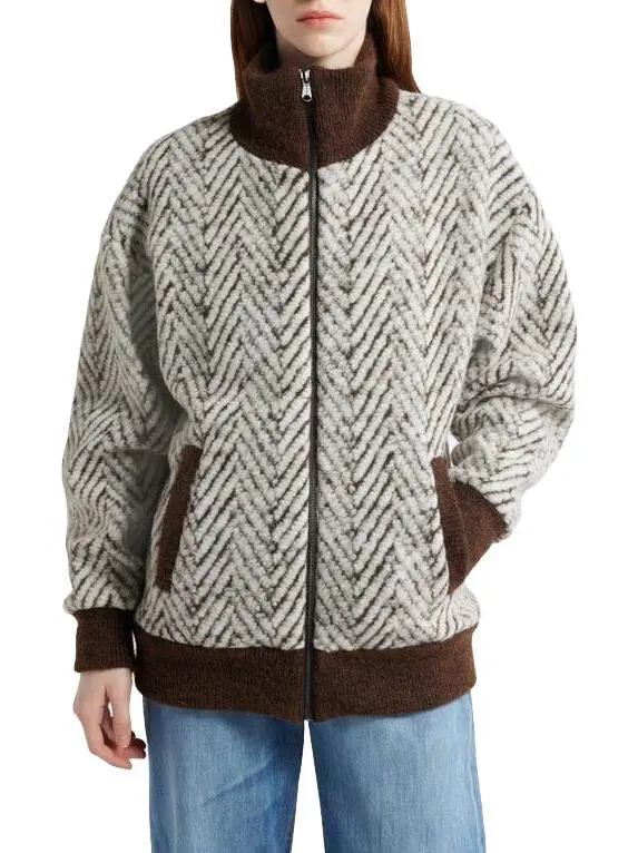 Bernardo Chevron Knit Jacket - White Brown