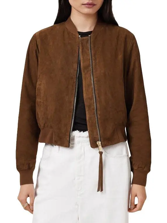 ALLSAINTS Osten Suede Bomber Jacket - Cognac Brown