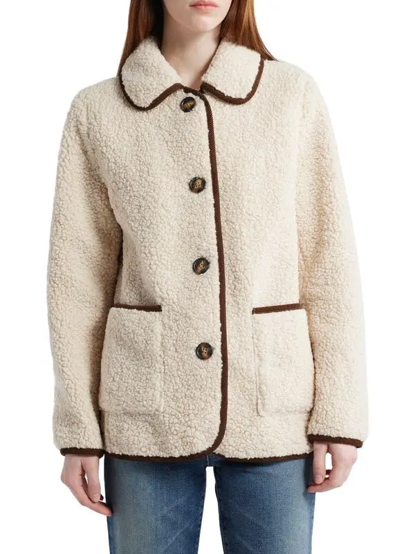 Bernardo Contrast Trim Faux Shearling Jacket - Cream