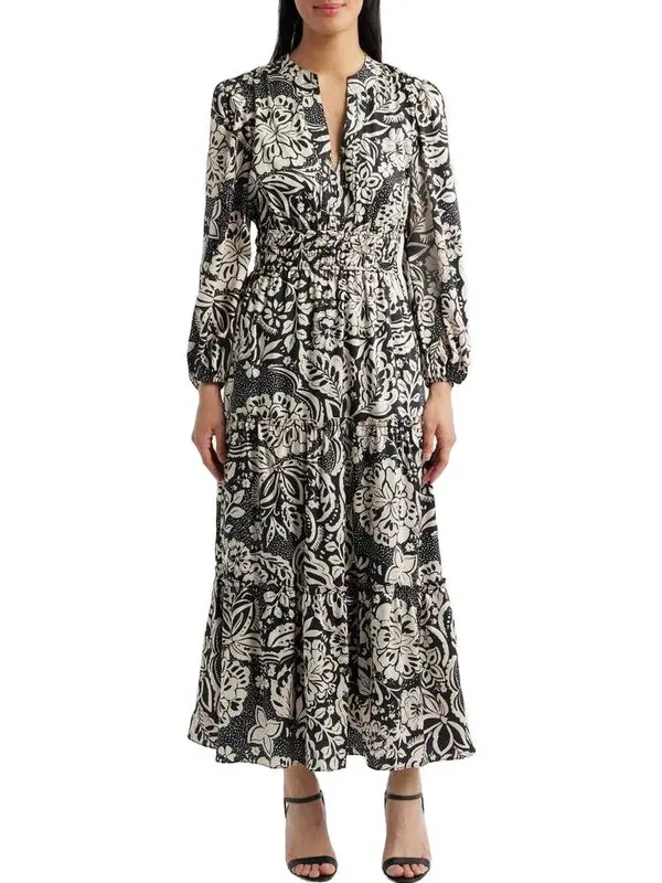 Julia Jordan Floral Long Sleeve Maxi Dress - Black/beige