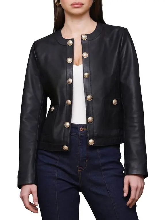 Bagatelle Genuine Leather Collarless Jacket - Black