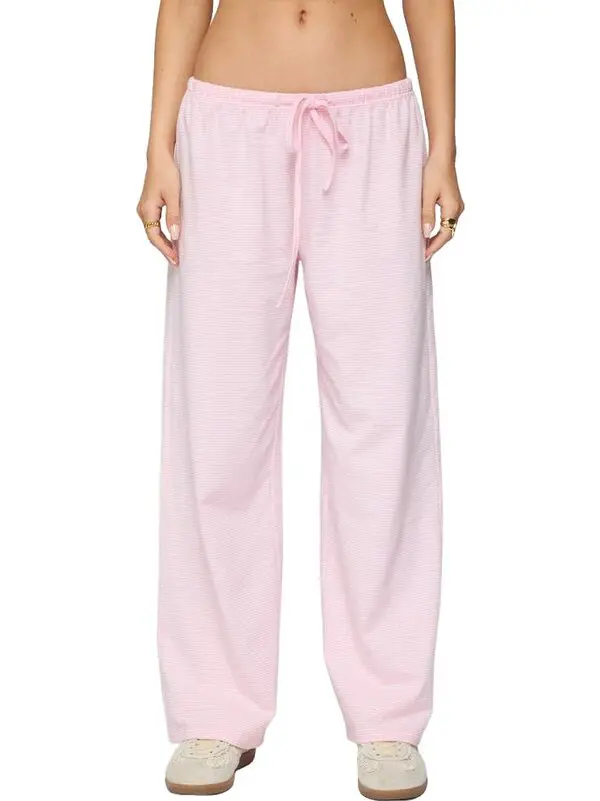 EDIKTED Striped Relaxed Fit Drawstring Pants - Light-pink