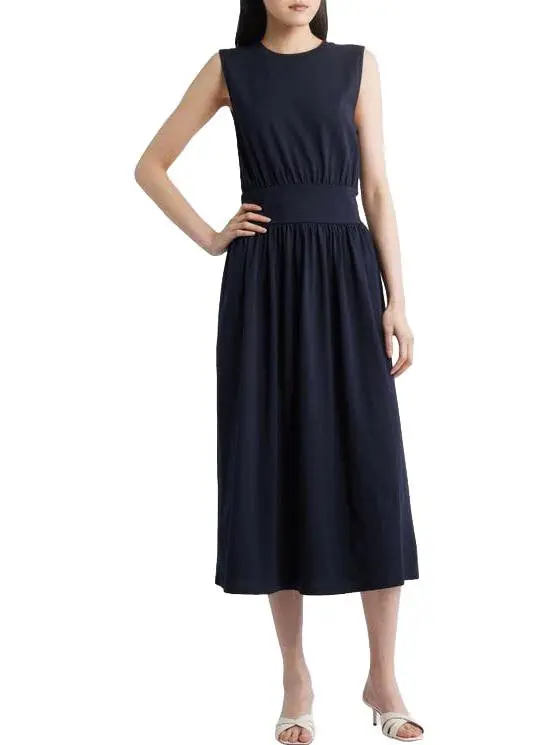 FRAME The Banded Organic Cotton Jersey Dress - Navy