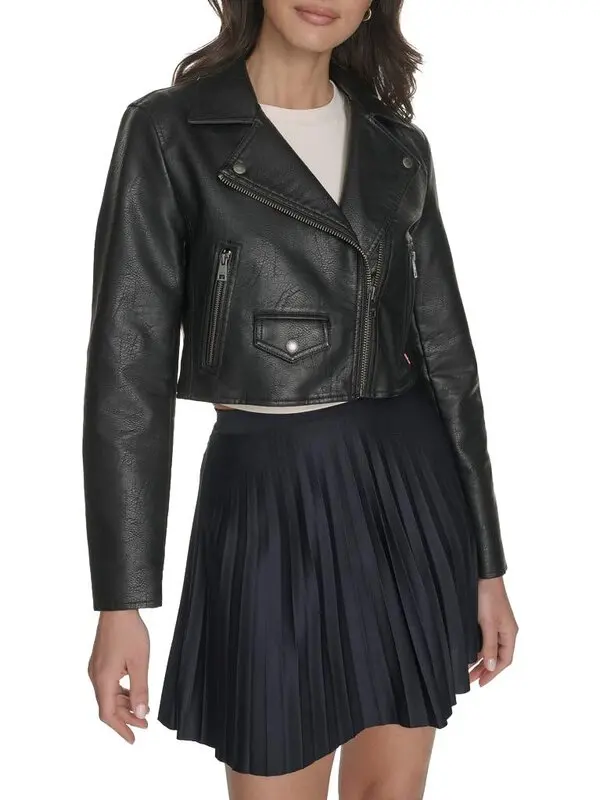 LEVI'S Faux Leather Cropped Moto Jacket - Black
