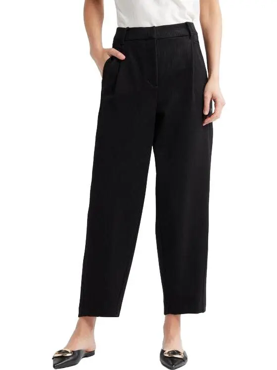 Wit & Wisdom Skyrise Pleated Pinstripe Barrel Leg Ankle Trousers - Black