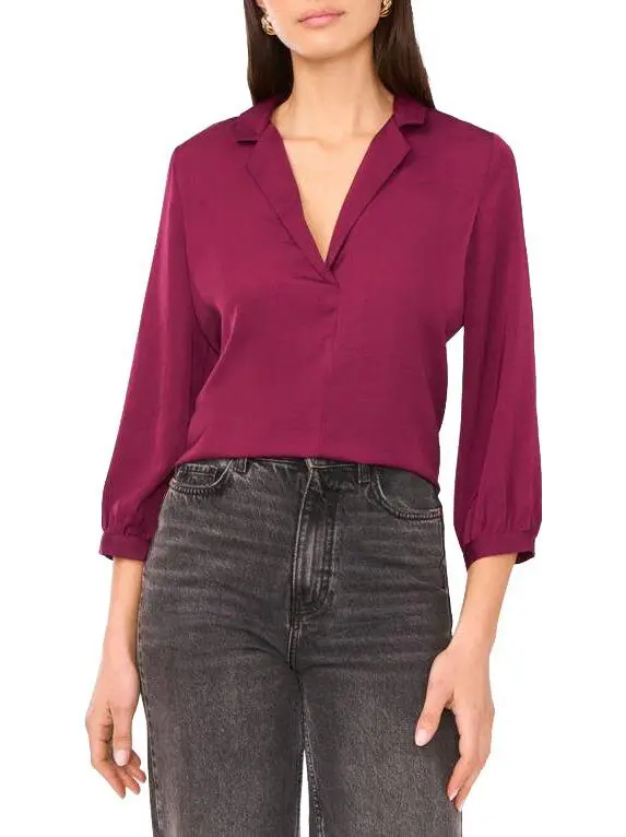 Vince Camuto Notch Collar Crepe Top - Pickled Beet