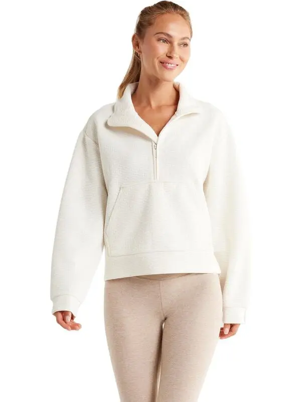 Zella Textured Half-zip Pullover - Ivory Egret