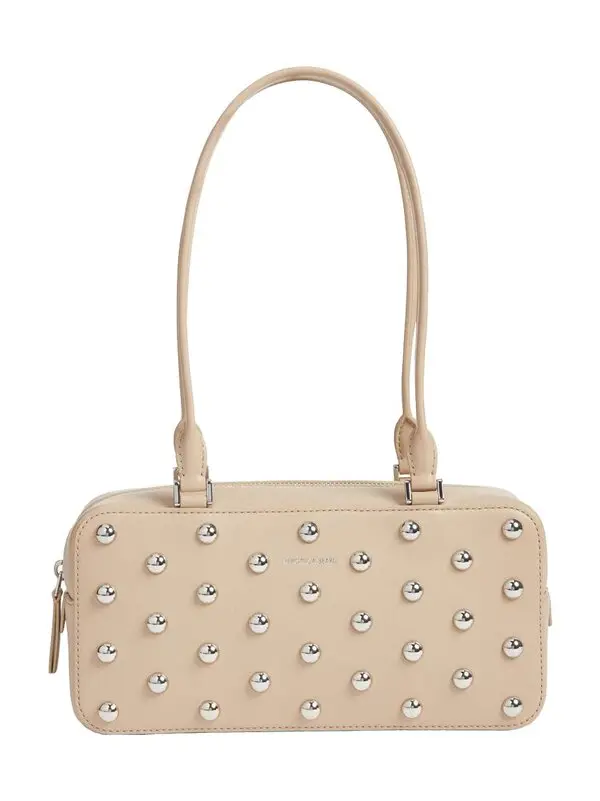 Veronica Beard Studded Leather Shoulder Bag - Sand Dollar Shiny Silver