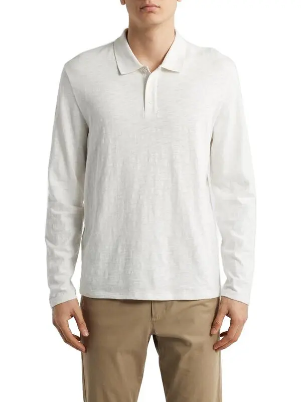 Vince Slub Cotton Long Sleeve Polo - White