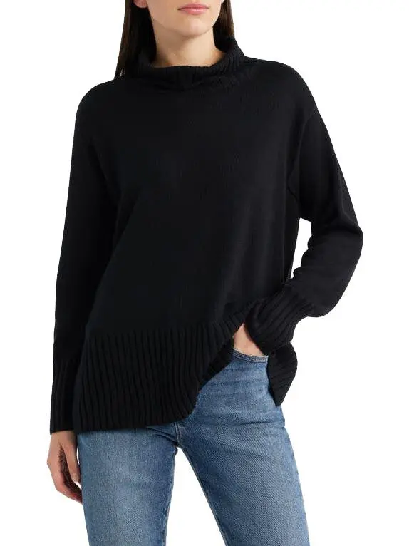 Eileen Fisher Turtleneck Merino Wool Pullover - Black
