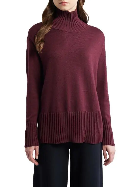 Eileen Fisher Turtleneck Merino Wool Pullover - Wine