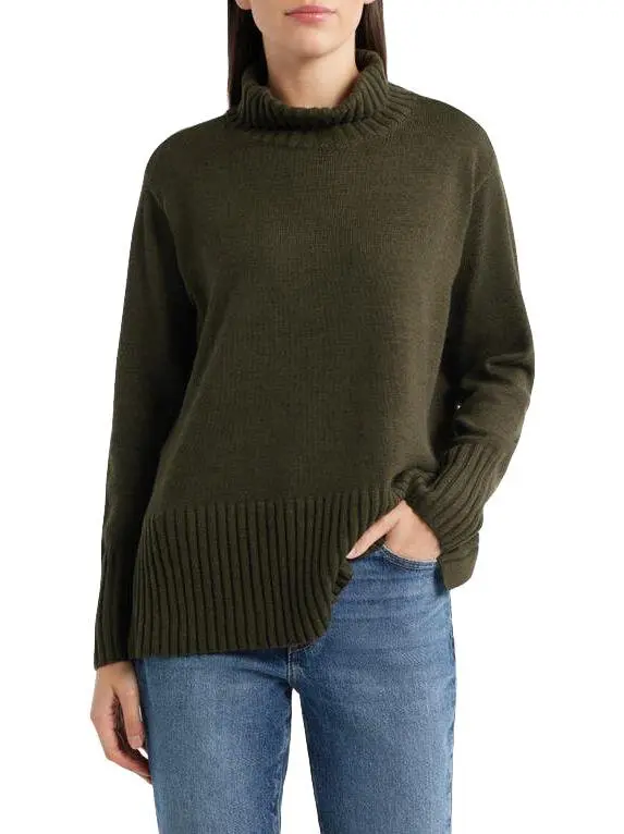 Eileen Fisher Turtleneck Merino Wool Pullover - Woodland