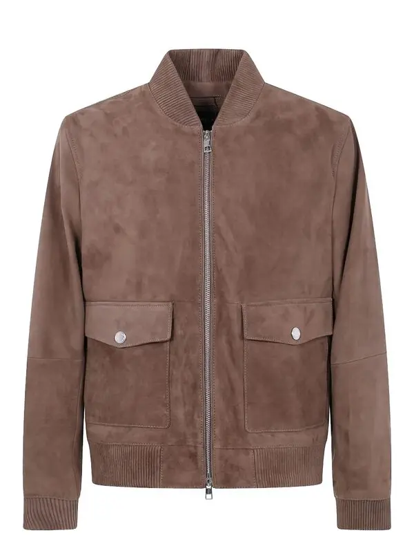 Michael Kors Leather Bomber Jacket - Brown