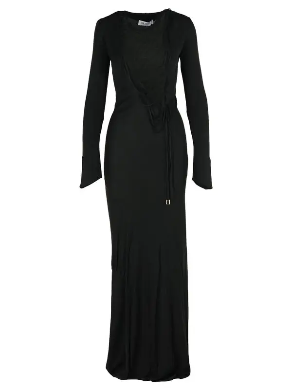 Attico Viscose Crêpe Dress With Decorative Laces - Black