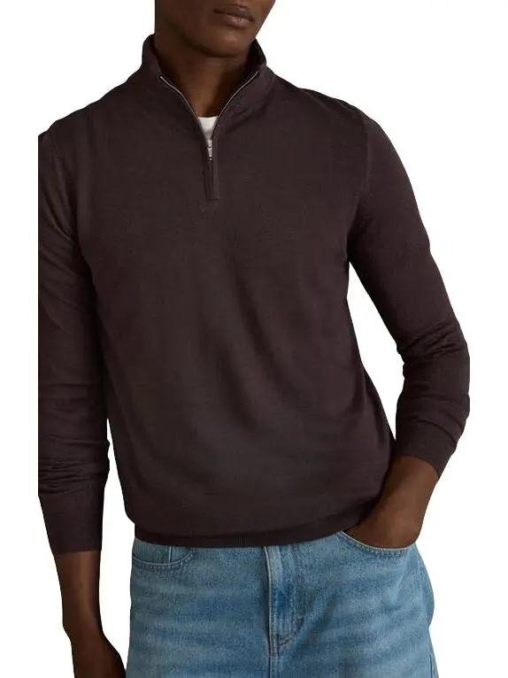 REISS Blackhall Wool Quarter Zip Pullover - Dark Bordeaux