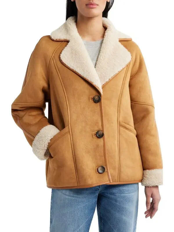 Sam Edelman Faux Suede And Faux Shearling Jacket - Cognac/ivory