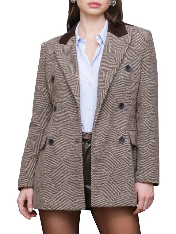 Avec Les Filles Basket Weave Double-breasted Hourglass Blazer - Brown Basket
