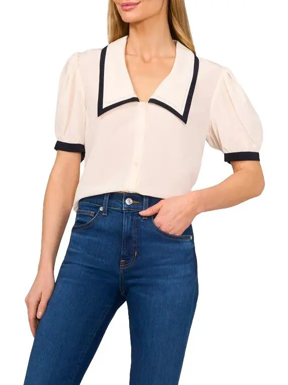 CECE DUPRAZ Contrast Trim Georgette Top - Eggnog