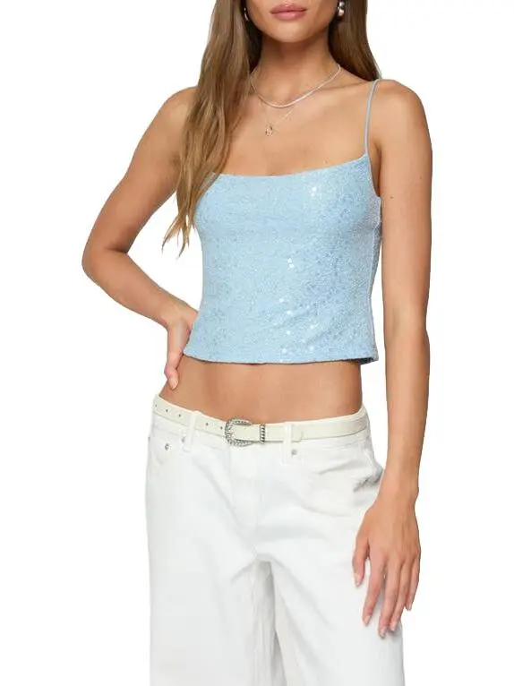 EDIKTED Sequin Crop Camisole - Light-blue