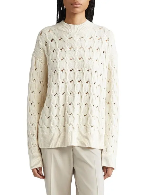 Lafayette 148 New York Cable Stitch Cashmere & Silk Sweater - Cloud