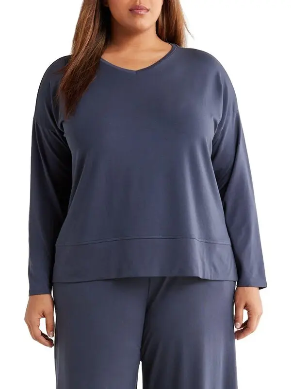 Eileen Fisher Boxy Long-sleeve V-neck Top - Ocean